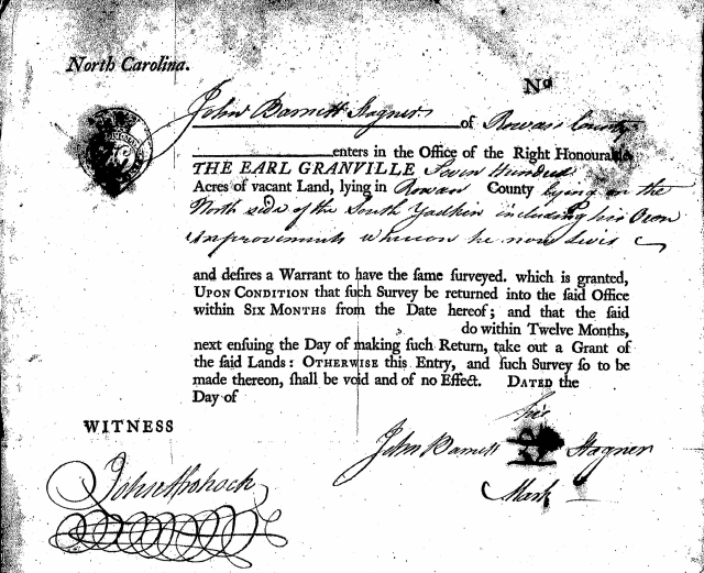 John Barnet Stagner (BA1) in Rowan County – Stagner Family Genealogy
